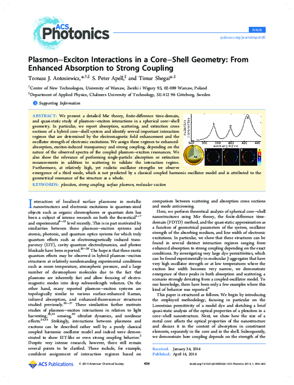 (PDF) Plasmon−Exciton Interactions in a Core−Shell Geometry: From Enhanced Absorption to Strong ...