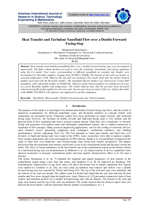 (PDF) Heat Transfer and Turbulent Nanofluid Flow over a Double Forward- Facing Step