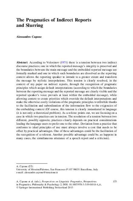 (PDF) The Pragmatics of Indirect Reports and Slurring