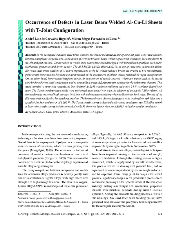(PDF) Occurrence of defects in laser beam welded Al-Cu-Li sheets with t ...