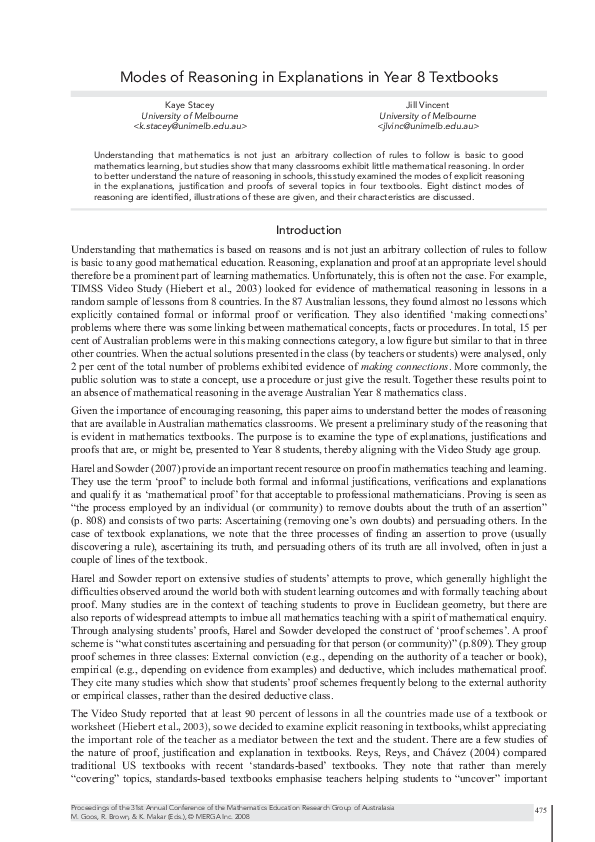 (PDF) Modes of reasoning in explanations in Year 8 textbooks