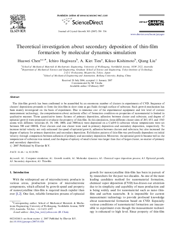 (PDF) Theoretical investigation about secondary deposition of thin-film ...