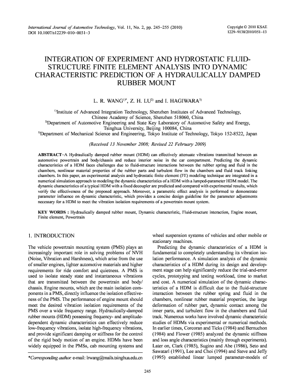 Pdf Integration Of Experiment And Hydrostatic Fluid Structure Finite Element Analysis Into
