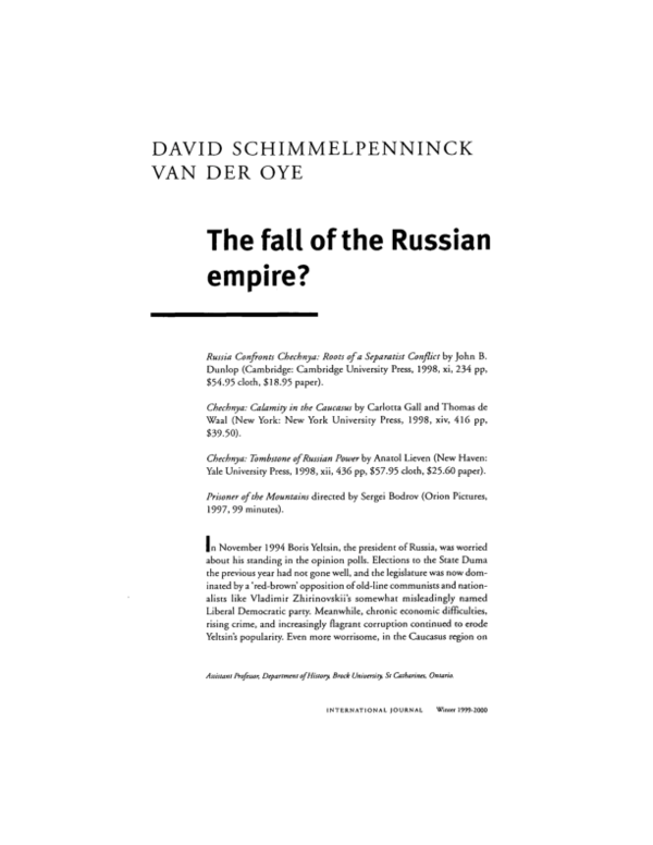 (PDF) The Fall of the Russian Empire? Review of Chechnya: Calamity in ...