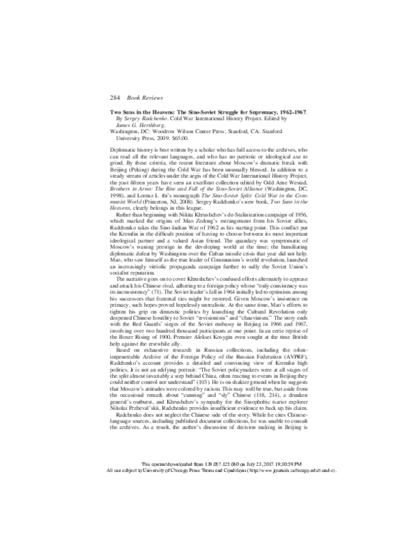 (PDF) Two Suns in the Heavens: The Sino-Soviet Struggle for Supremacy ...