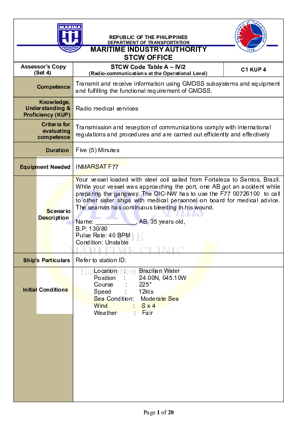(DOC) Assessor's Copy (Set 4) STCW Code Table A – IV/2 C1 KUP 4 ...