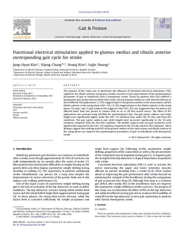 (PDF) Functional electrical stimulation applied to gluteus medius and ...