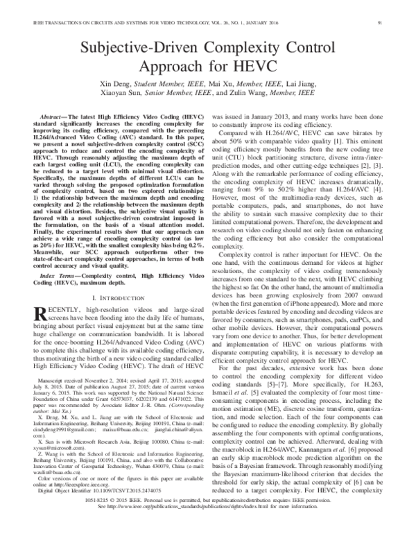 (PDF) Subjective-Driven Complexity Control Approach for HEVC
