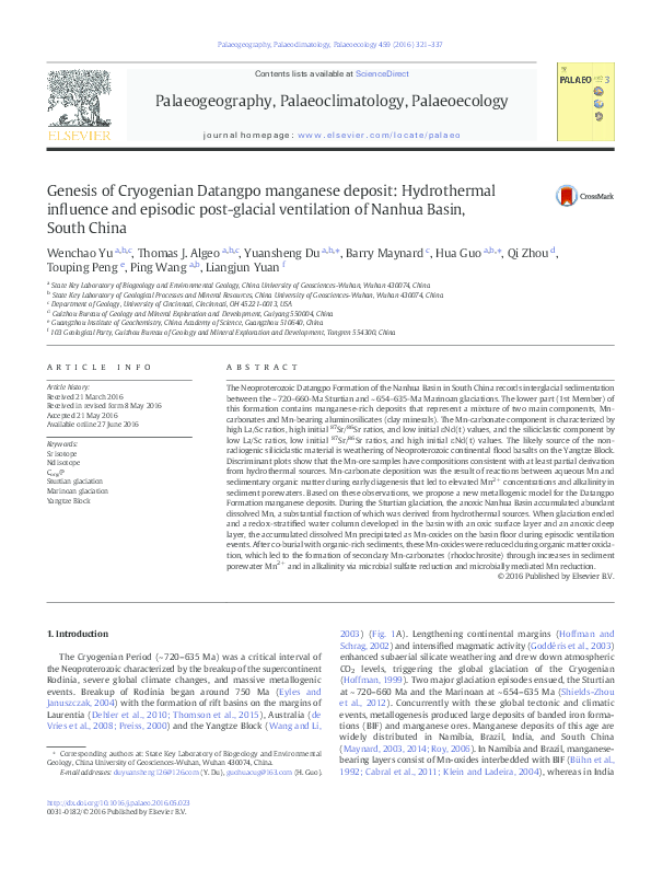 (PDF) Genesis of Cryogenian Datangpo Manganese Deposit: Hydrothermal ...