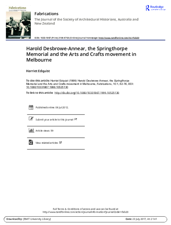 (PDF) Harold Desbrowe-Annear, the Springthorpe Memorial and the Arts ...