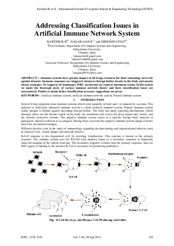 Pdf Addressing Classification Issues In Artificial Immune Network System