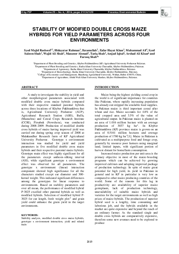 (PDF) Stability of modified double cross maize hybrids for yield ...