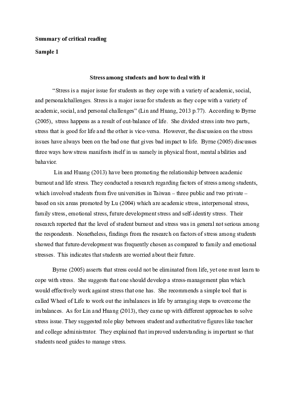 (DOC) Samples summary of critical reading