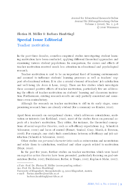 (PDF) Special Issue Editorial: Teacher Motivation