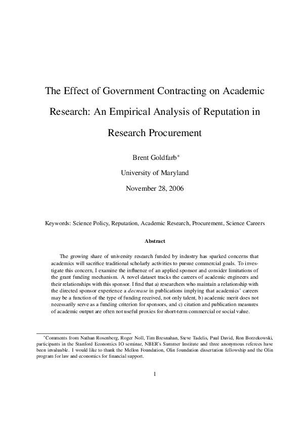 (PDF) The effect of government contracting on academic research: Does ...