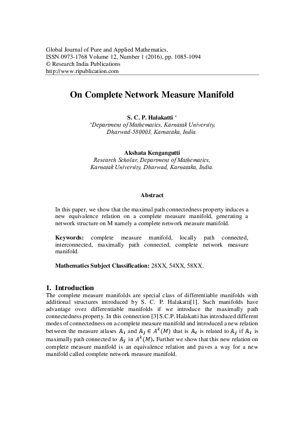 (PDF) On Complete Network Measure Manifold
