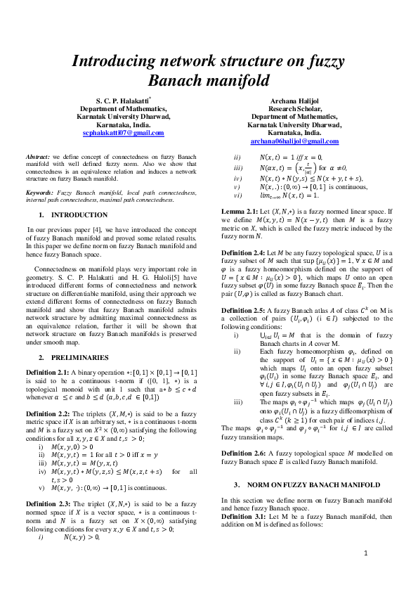 (PDF) Introducing network structure on fuzzy Banach manifold