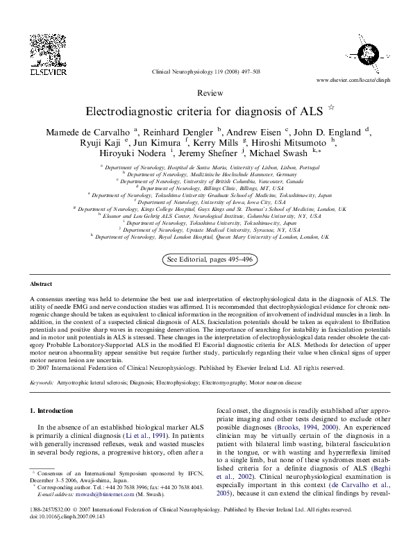 (PDF) Electrodiagnostic criteria for diagnosis of ALS