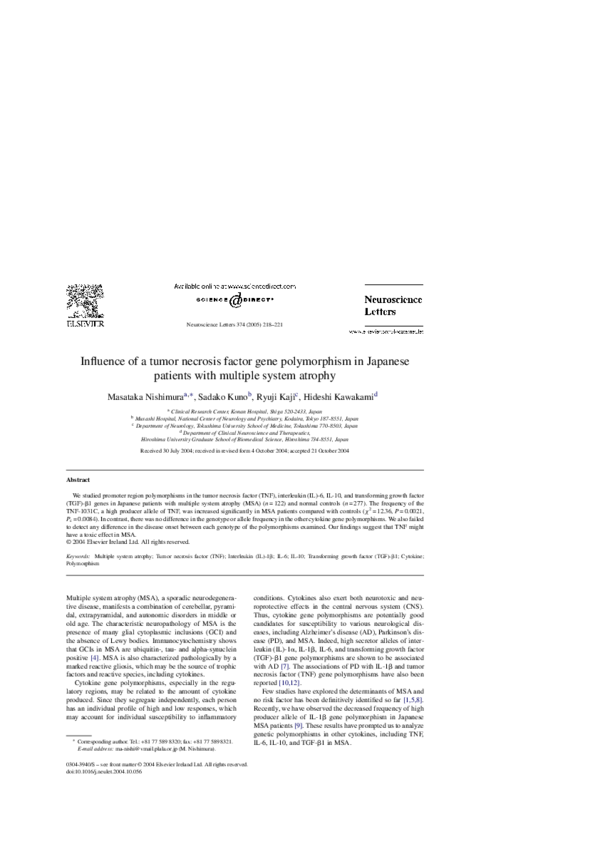 (PDF) Influence of a tumor necrosis factor gene polymorphism in ...