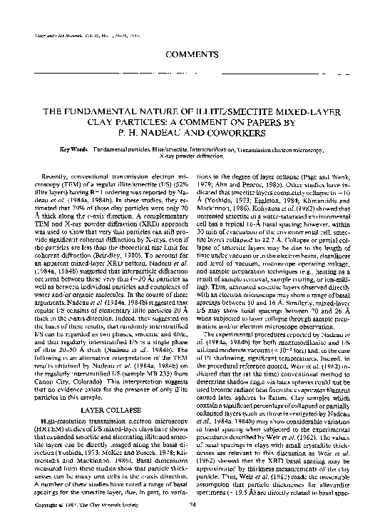 Pdf The Fundamental Nature Of Illite Smectite Mixed Layer Clay Particles A Comment On Papers