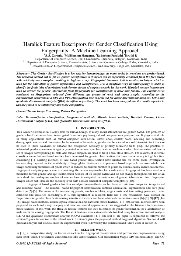 Pdf Haralick Feature Descriptors For Gender Classification Using