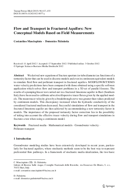 Pdf Flow And Transport In Fractured Aquifers New Conceptual Models Based On Field Measurements