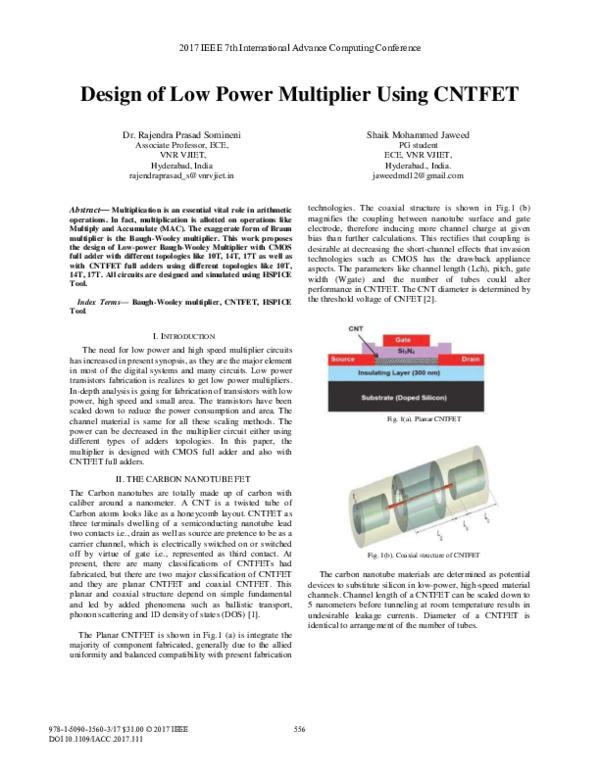 (PDF) Design of Low Power Multiplier Using CNTFET