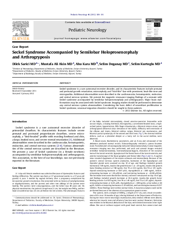 (PDF) Seckel Syndrome Accompanied by Semilobar Holoprosencephaly and ...