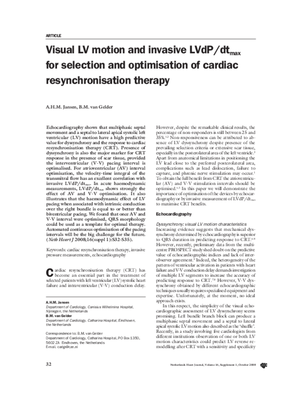 (PDF) Visual LV motion and invasive LVdP/dtmax for selection and ...