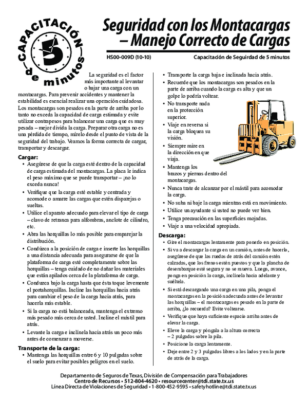 (PDF) Seguridad con los Montacargas – Manejo Correcto de Cargas