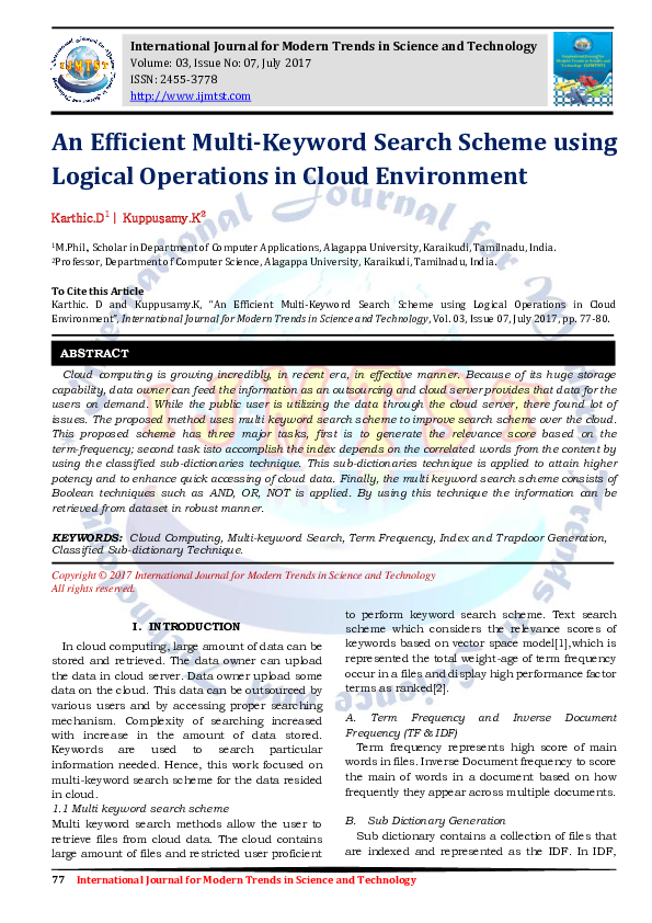 (PDF) 77 International Journal for Modern Trends in Science and Technology An Efficient Multi ...