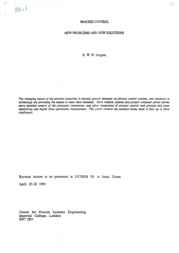 (PDF) Process Control - New Problems and New Solutions