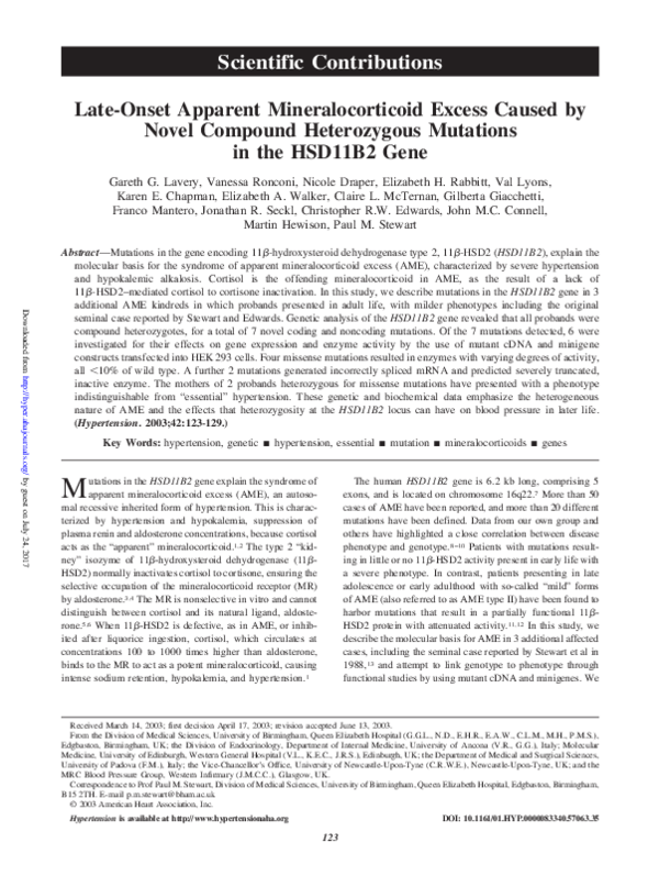 (PDF) Late-Onset Apparent Mineralocorticoid Excess Caused by Novel Compound Heterozygous ...