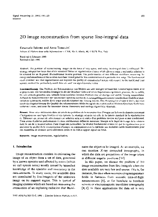 (PDF) 2D Image-Reconstruction from Sparse Line-Integral Data