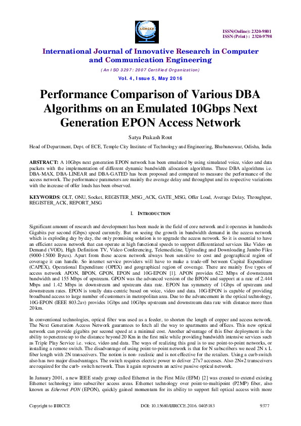 Pdf Performance Comparison Of Various Dba Algorithms On An Emulated 10gbps Next Generation