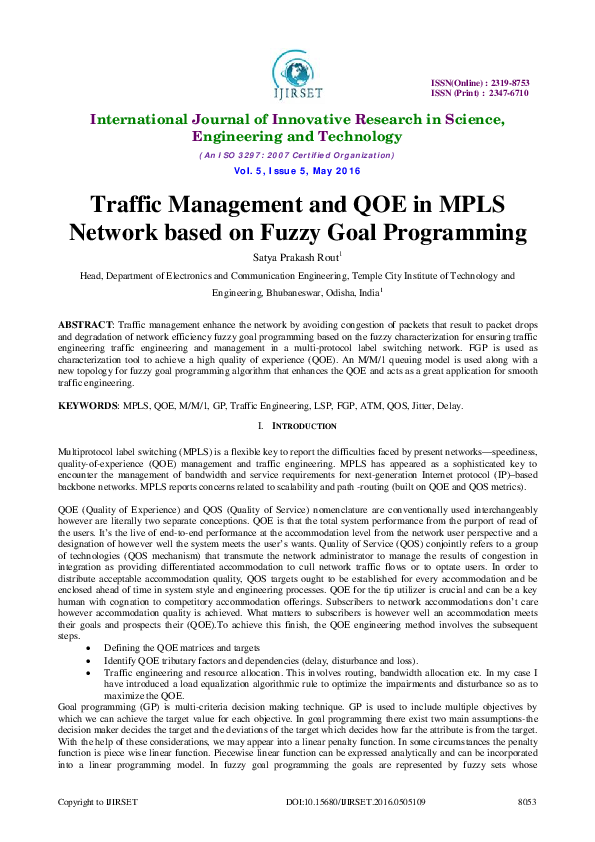 (PDF) Traffic Management and QOE in MPLS Network based on Fuzzy Goal Programming