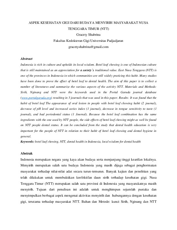 (DOC) ASPEK KESEHATAN GIGI DARI BUDAYA MENYIRIH MASYARAKAT NUSA ...