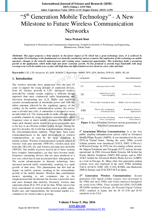 (PDF) 5th Generation Mobile Technology‖ -A New Milestone to Future ...
