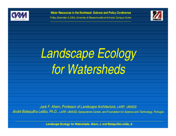 (PDF) Landscape Ecology for Watersheds