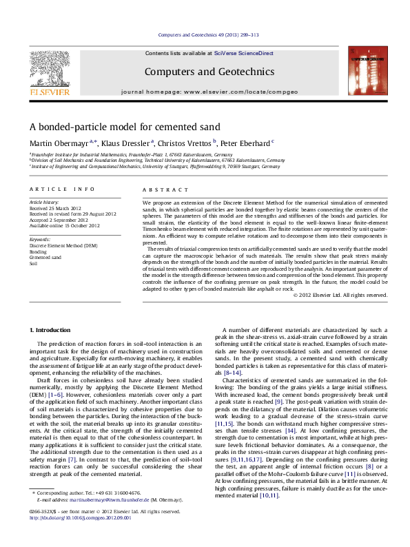 (PDF) A bonded-particle model for cemented sand