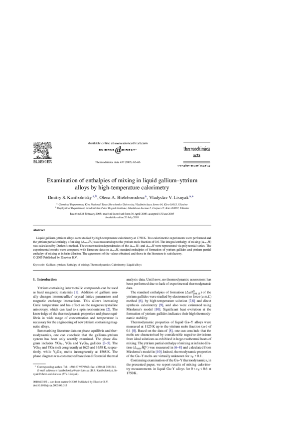 (PDF) Examination of enthalpies of mixing in liquid gallium–yttrium ...