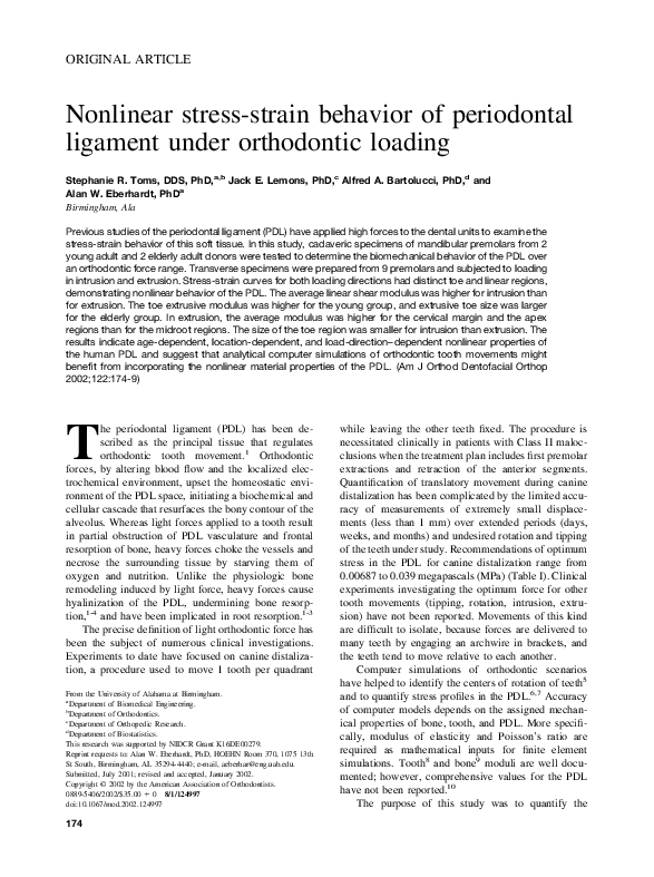 (PDF) Nonlinear stress-strain behavior of periodontal ligament under ...