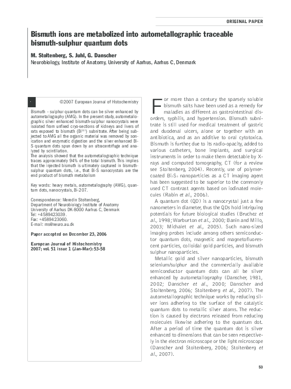 (PDF) Bismuth ions are metabolized into autometallographic traceable bismuth-sulphur quantum dots
