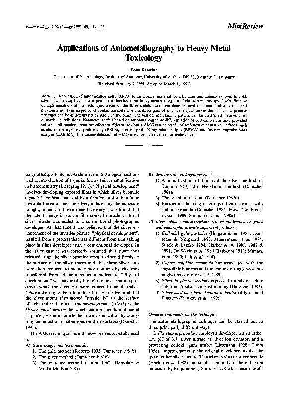 (PDF) Applications of Autometallography to Heavy Metal Toxicology