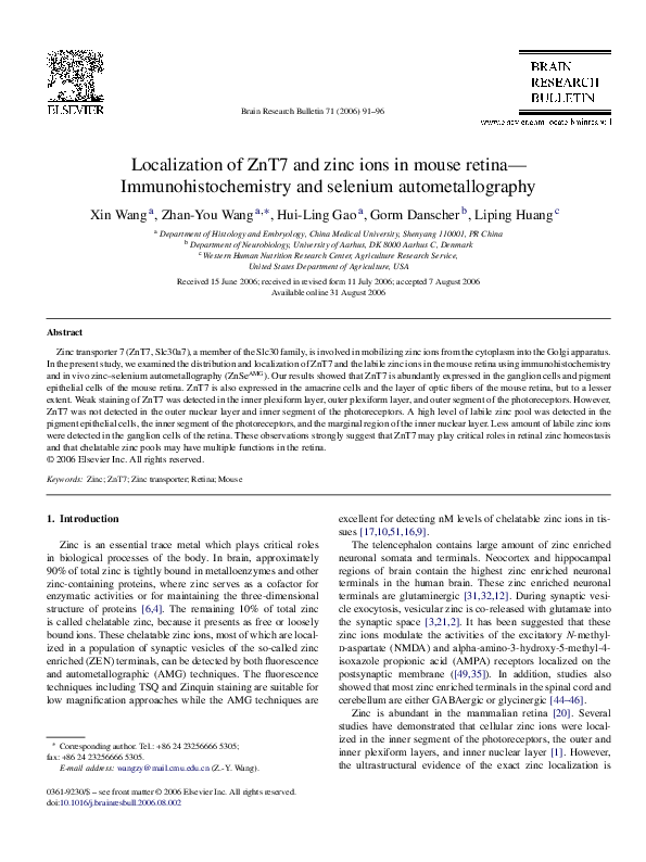 (PDF) Zinc-specific Autometallographic In Vivo Selenium Methods: Tracing of Zinc-enriched (ZEN ...