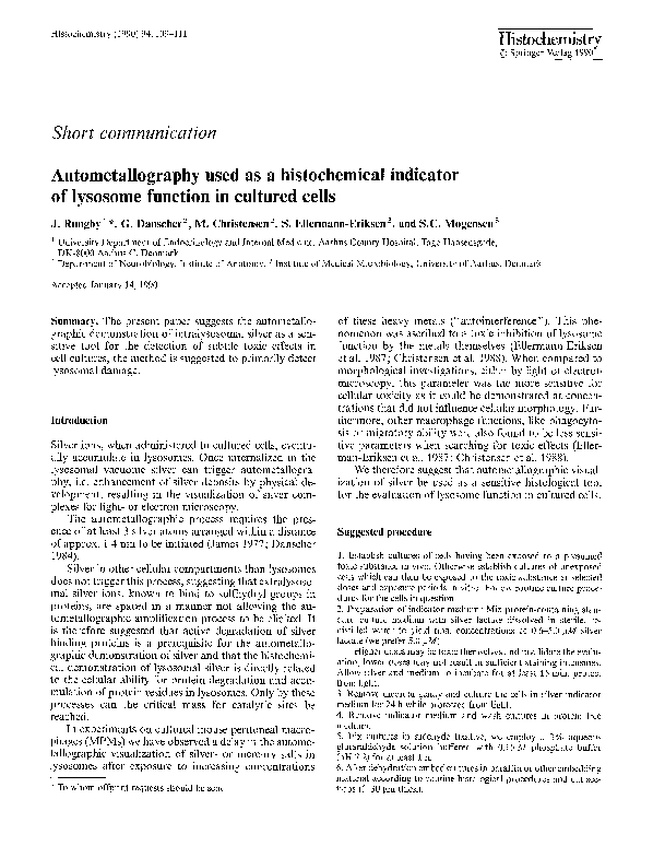 (PDF) Autometallography used as a histochemical indicator of lysosome function in cultured cells