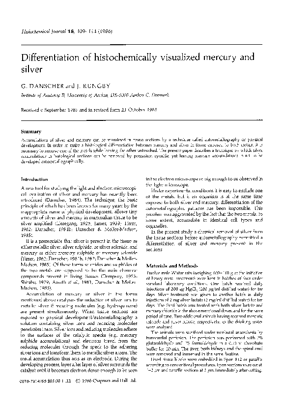 (PDF) Differentiation of histochemically visualized mercury and silver | Gorm Danscher ...