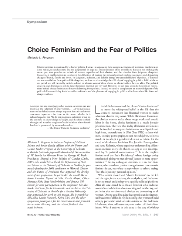 (PDF) Choice Feminism and the Fear of Politics