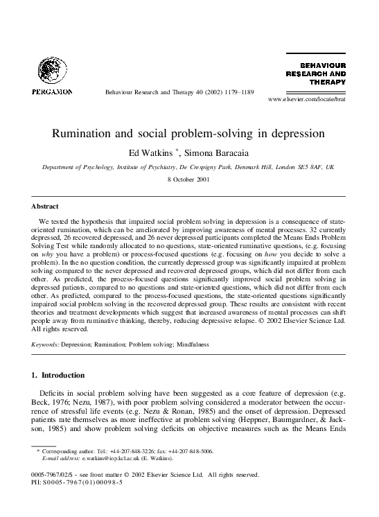 (PDF) Rumination and social problem-solving in depression