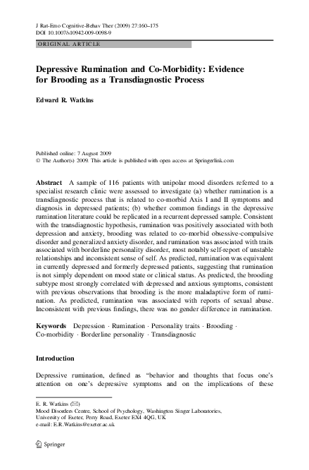 (PDF) Depressive Rumination and Co-Morbidity: Evidence for Brooding as ...